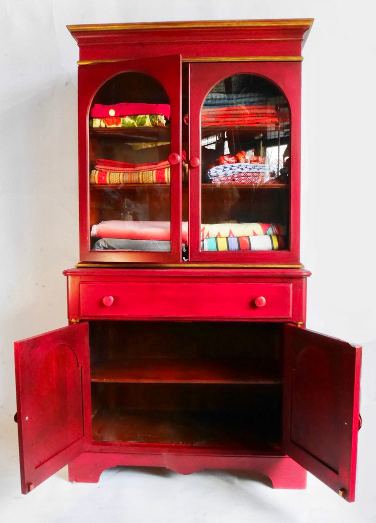 Refinished Petite Red & Gold China Cabinet – Center For Lost Objects